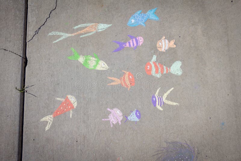 Chalk Art of Fish on Sidewalk Stock Image - Image of concrete, chalk ...
