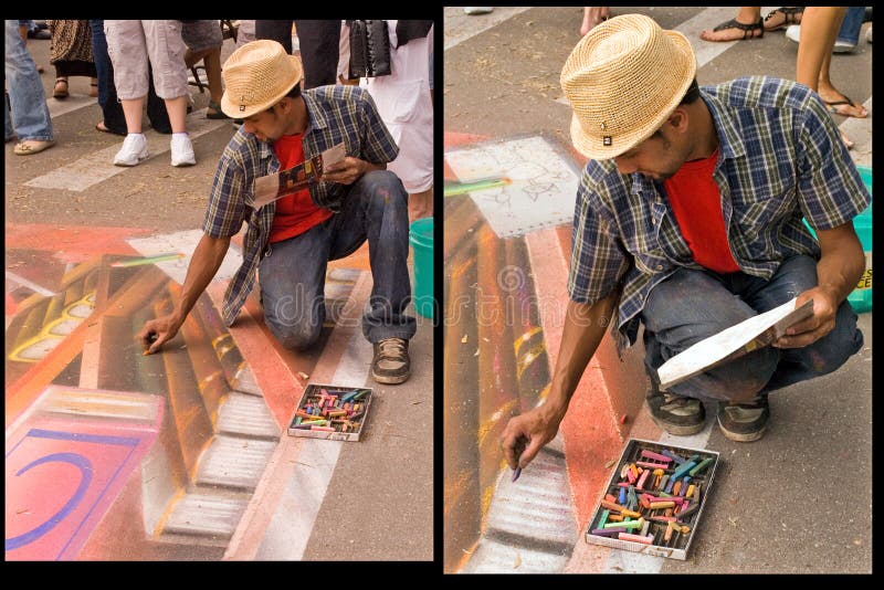 Chalk artist at work editorial photography. Image of festival - 21950232