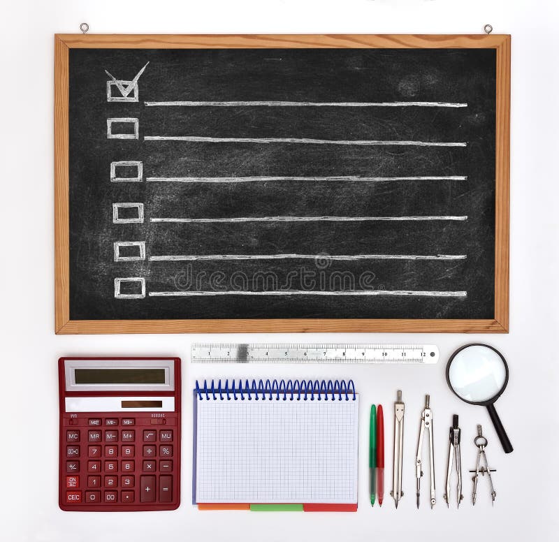 Chalk Board with Drawing Checklist Stock Image - Image of education ...
