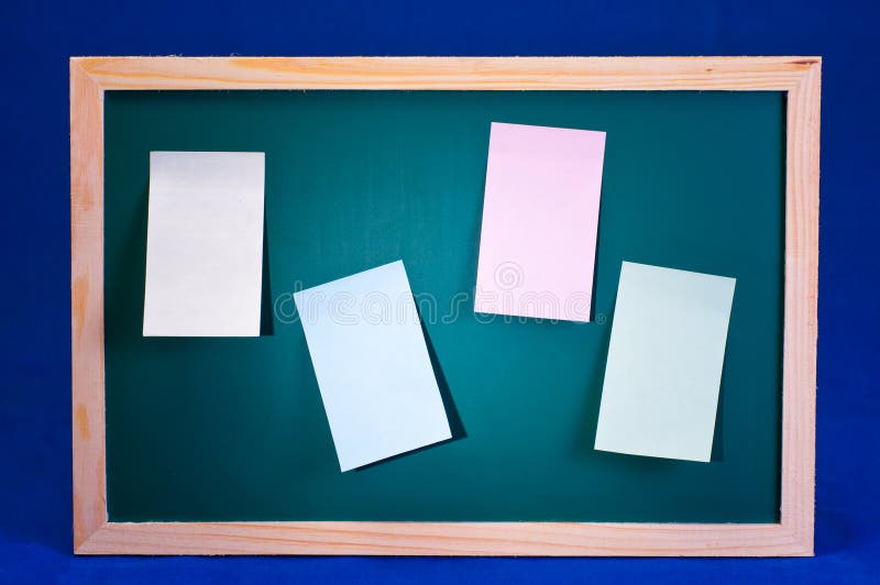 Chalk Board with Four Sticky Notes Stock Photo - Image of business ...