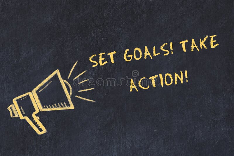 Chalk Board Sketch with Handwritten Text Set Goals Take Action Stock ...