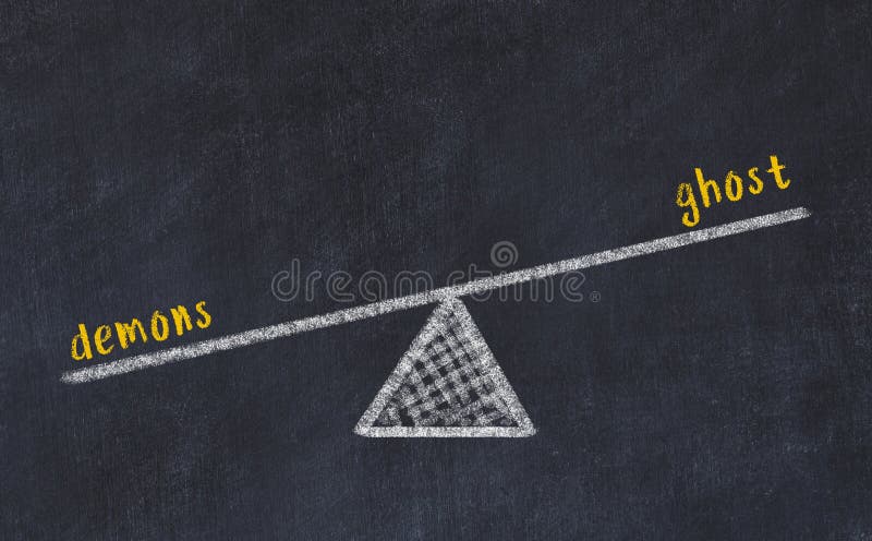 Chalk Board Sketch of Scales. Concept of Balance between Ghost and ...