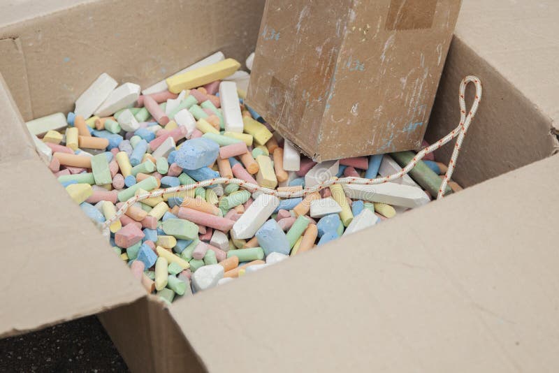 Chalk in Box. Multicolored Chalk for Drawing on Asphalt Stock Photo ...