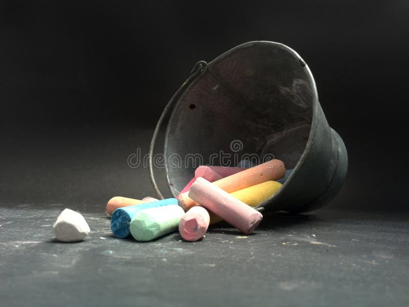 Chalk Bucket and Chalk for Childeren Stock Image - Image of schooling ...