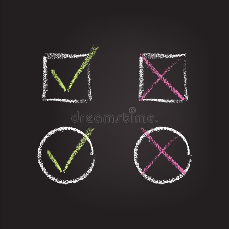 Chalk Check Marks on Black Schoolboard. Vector Chalk Hand Drawn Design ...