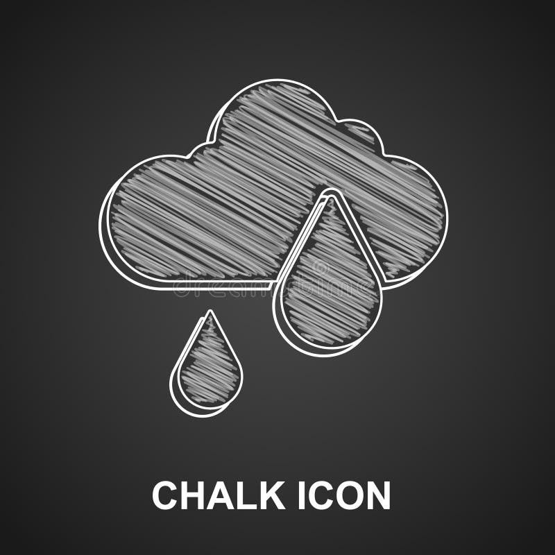 Chalk Cloud with Rain Icon Isolated on Black Background. Rain Cloud ...