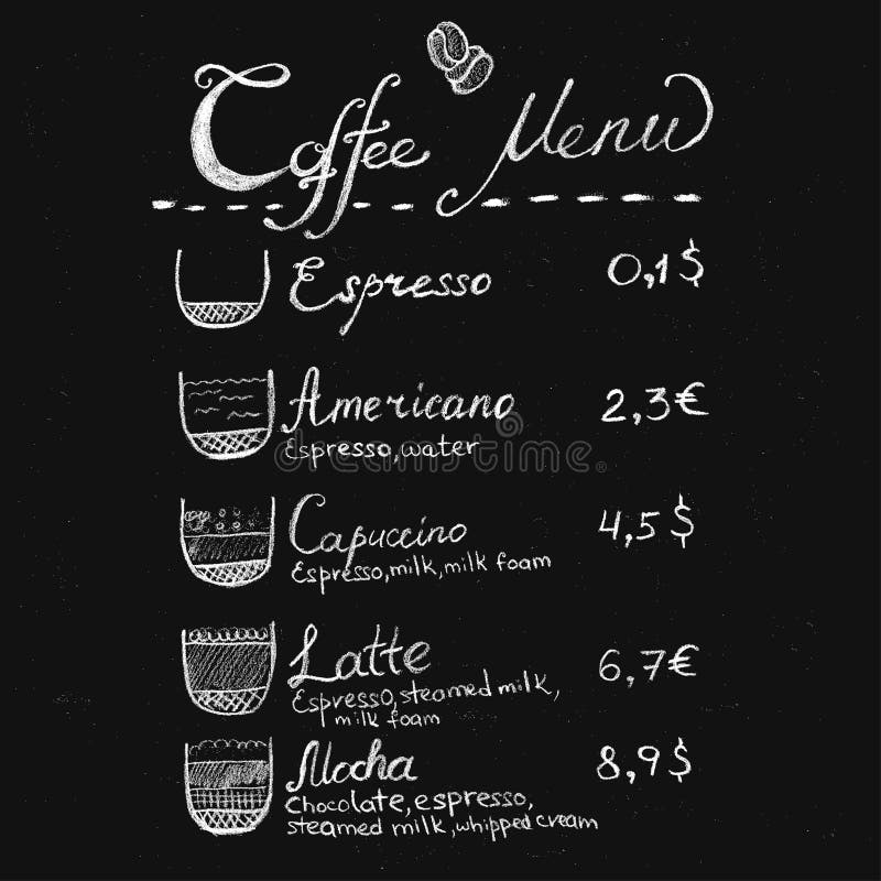 Menu coffee on chalkboard stock vector. Illustration of business - 54730263