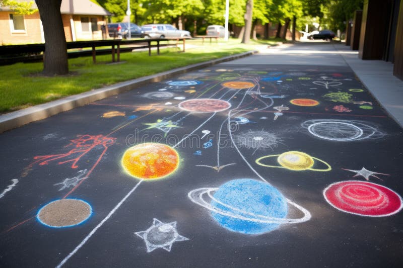 Chalk Diagram of Earth and Sun on Sidewalk Stock Illustration ...