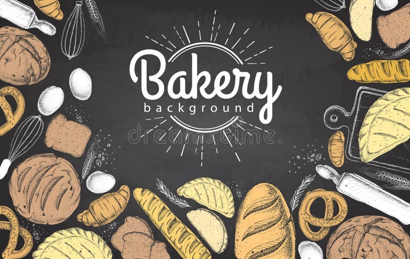 Chalk Drawing Bakery Background. Top View of Bakery Products Stock ...