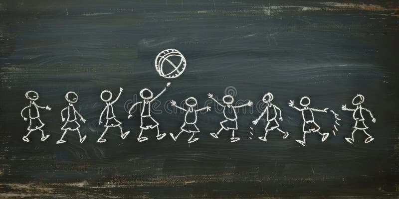 A Chalk Drawing on the Blackboard of Stick Figures of Several People ...