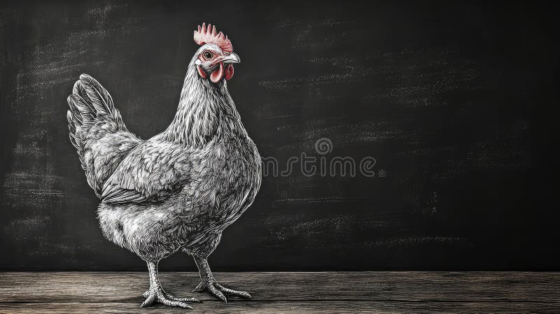 Chalk Drawing of Chicken Outline on Black Board Stock Image - Image of ...