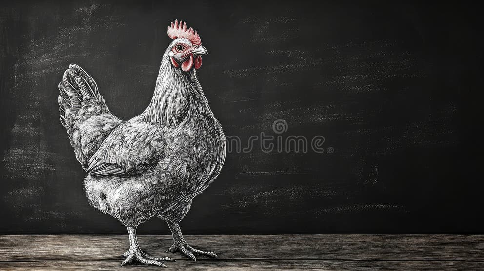 Chalk Drawing of Chicken Outline on Black Board Stock Image - Image of ...