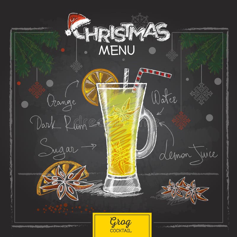 Chalk Drawing Christmas Menu Design. Cocktail Grog Stock Vector ...