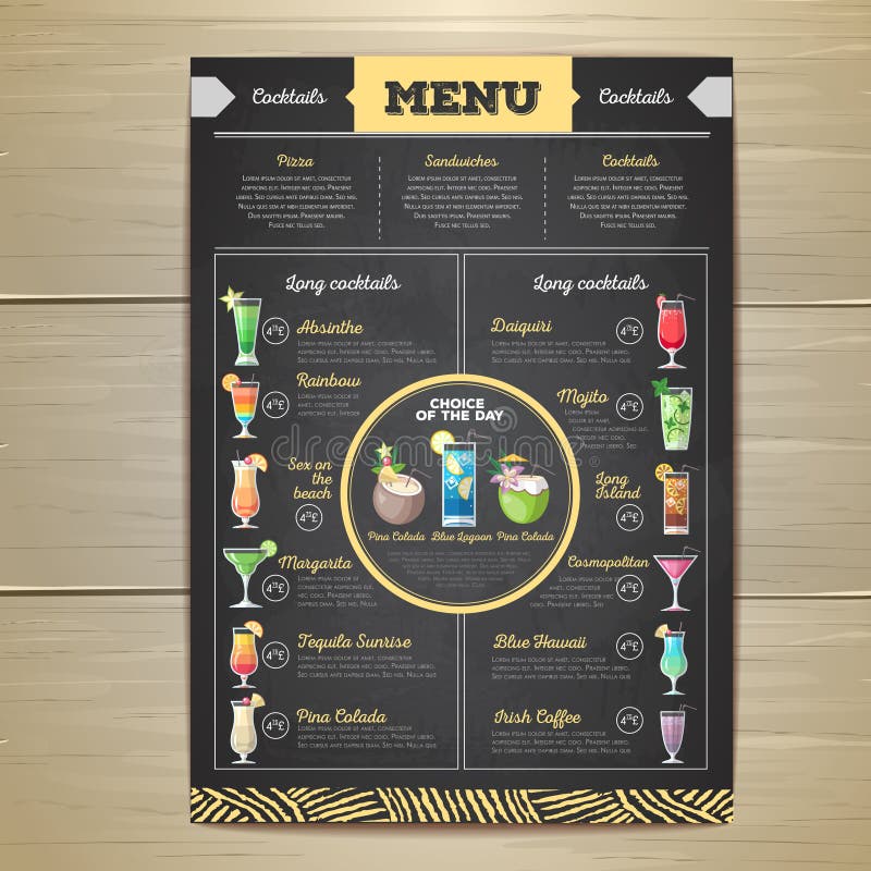 Chalk Drawing Cocktail Menu Design. Stock Vector - Illustration of ...