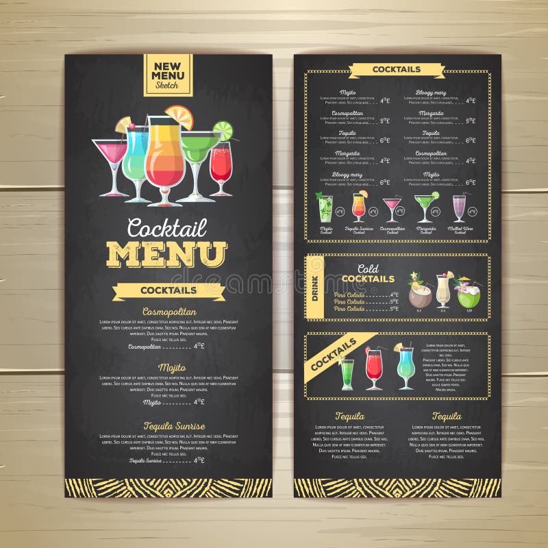Chalk Drawing Cocktail Menu Design. Stock Vector - Illustration of ...