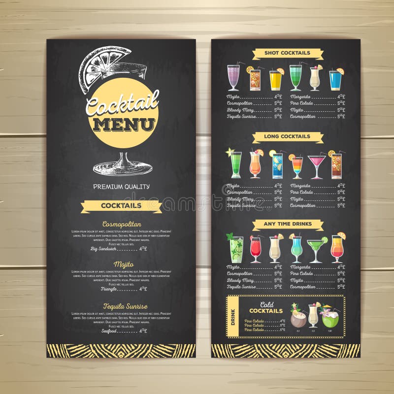 Chalk Drawing Cocktail Menu Design. Stock Vector - Illustration of ...