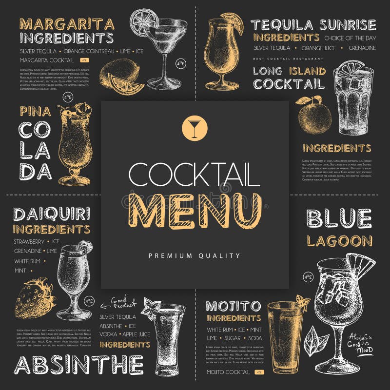 Chalk Drawing Cocktail Restaurant Menu Design with Hand Drawing ...