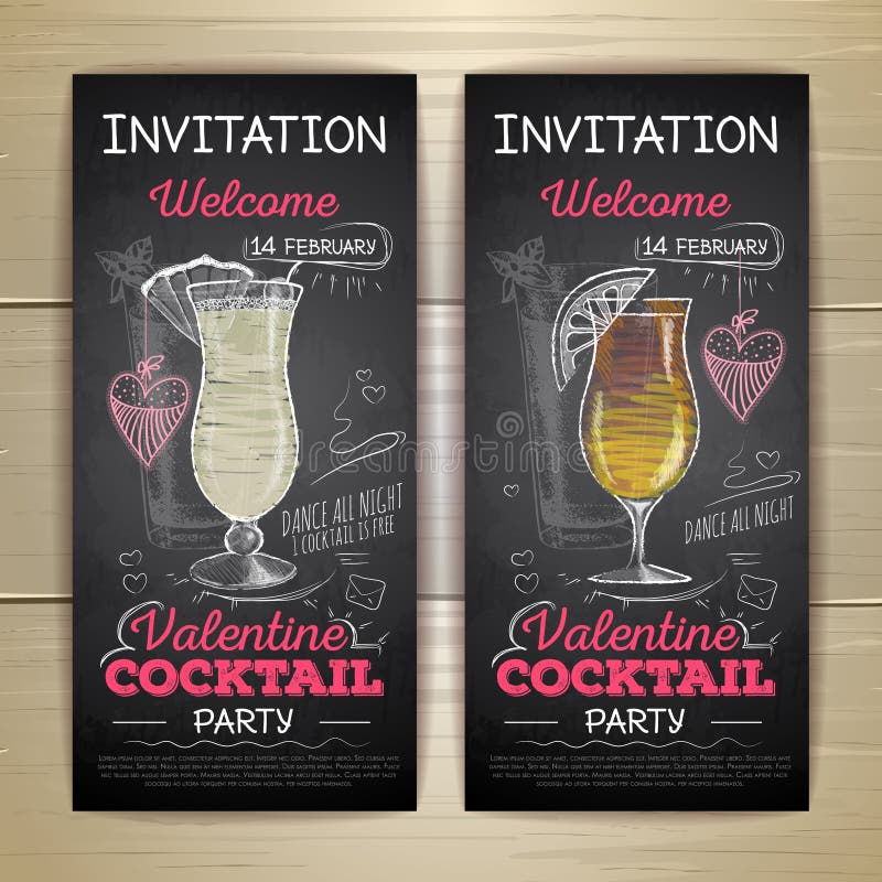 Chalk Drawing Cocktail Valentine Party Poster Stock Vector ...