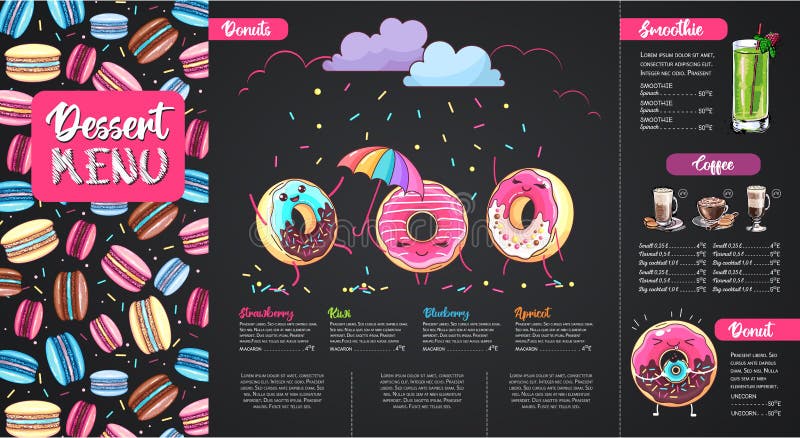 Chalk Drawing Dessert Menu Design with Sweet French Macaroons Stock ...