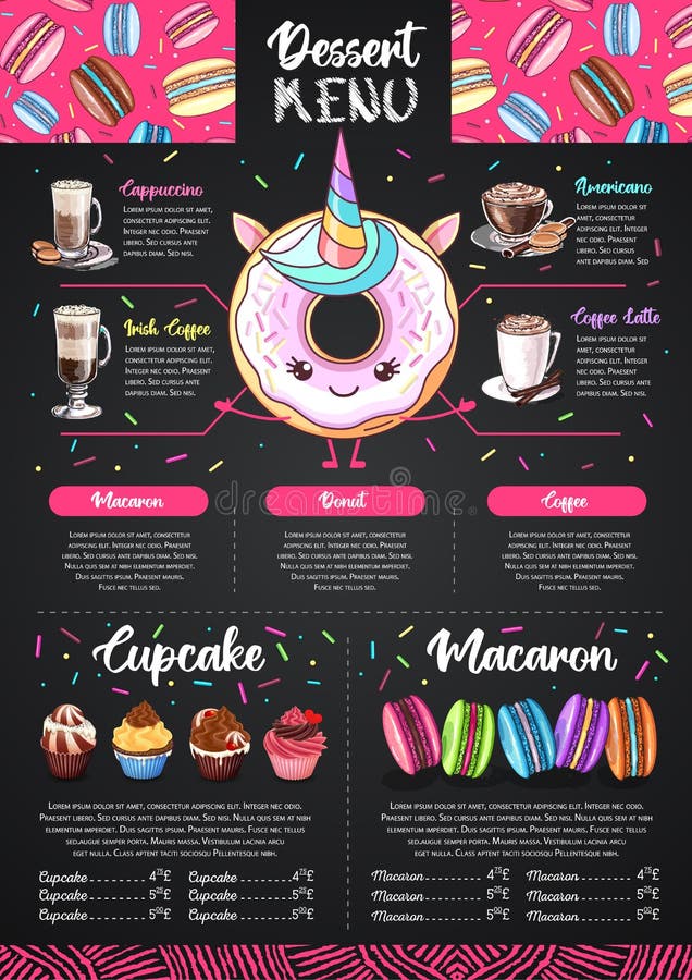 Chalk Drawing Dessert Menu Design with Sweet French Macaroons Stock ...