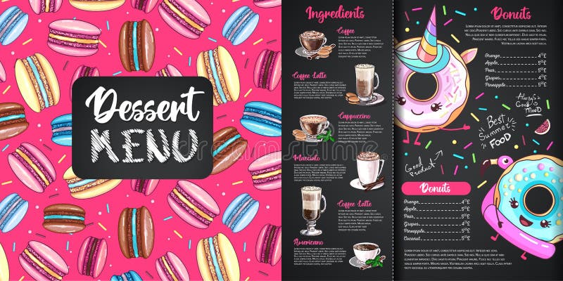 Chalk Drawing Dessert Menu Design with Sweet French Macaroons Stock ...