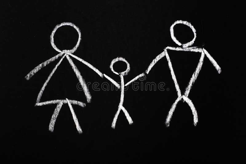 Chalk Drawing of a Family on Black Board Stock Illustration ...