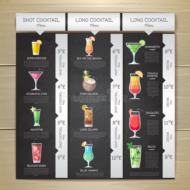 Chalk Drawing Flat Cocktail Menu Design. Stock Vector - Illustration of ...