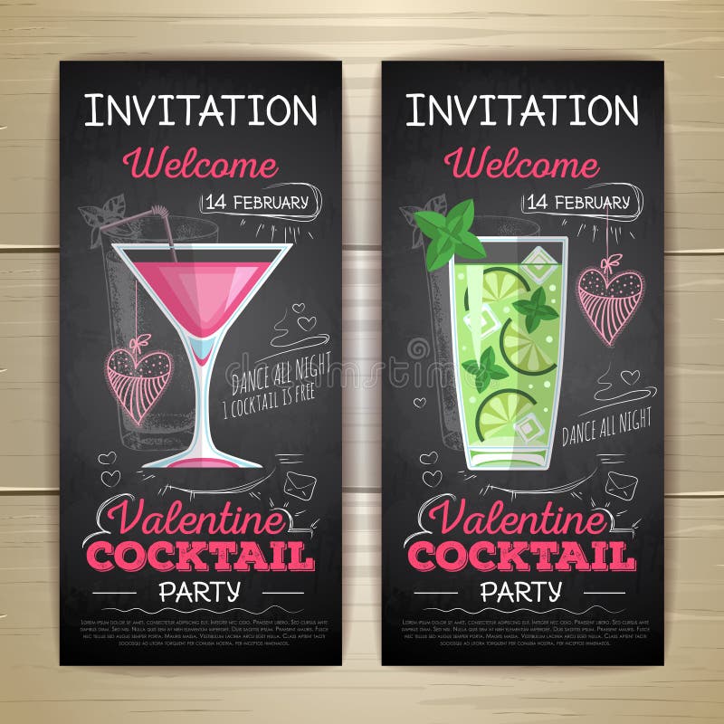 Chalk Drawing Flat Cocktail Valentine Party Poster Stock Vector ...