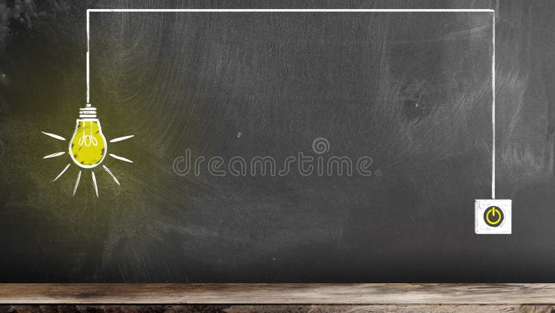 Chalk Drawing of Glowing Light Bulb and Switch on Chalkboard Stock ...