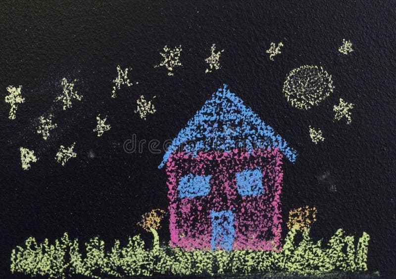 Chalk Drawing of House stock illustration. Illustration of stars ...