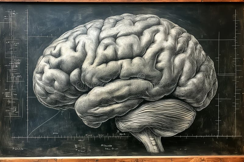 A Chalk Drawing of a Human Brain on a Chalkboard, Complete with ...