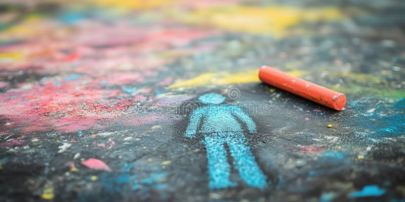 Chalk Drawing of Human Figure on Colorful Surface with Red Chalk Piece ...