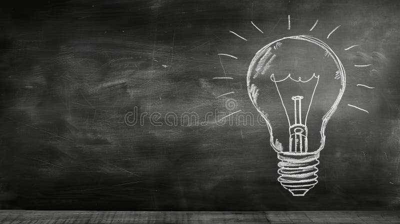 Chalk Drawing of a Light Bulb on a Blackboard in a Classroom Setting ...