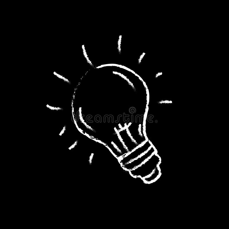 Chalk Drawing of Light Bulb Idea on Black Background Vector ...