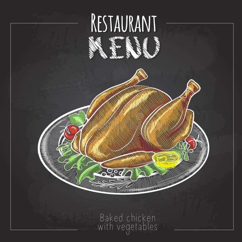 Chalk Drawing Menu Design. Restaurant Menu. Baked Chicken Stock Vector ...