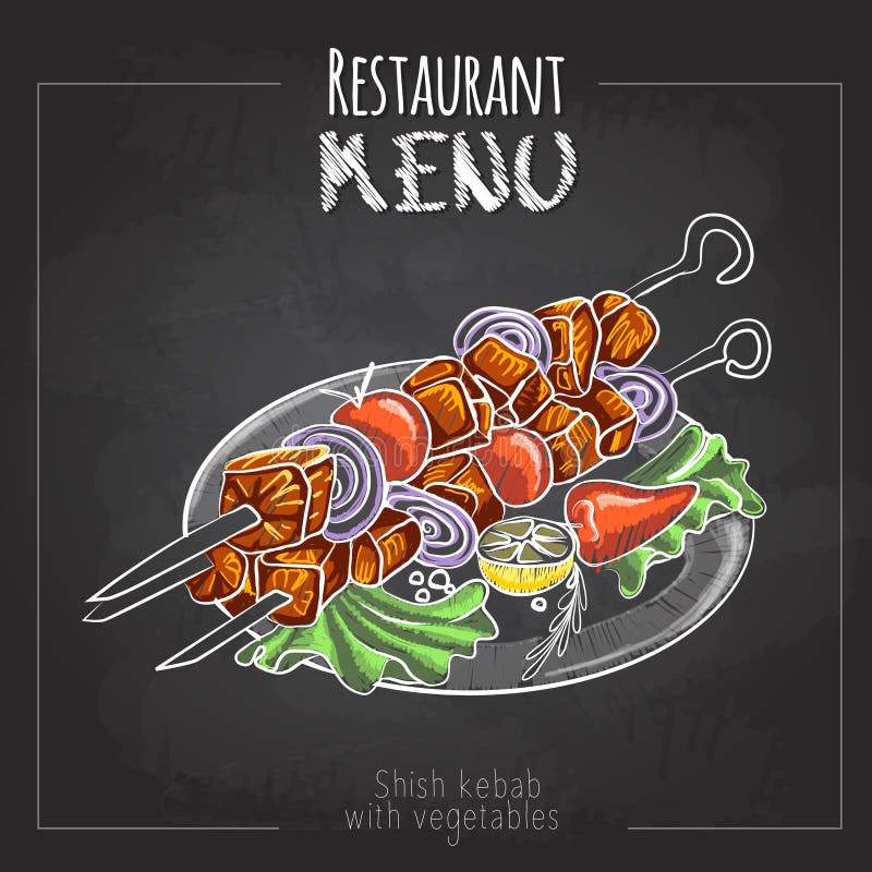 Chalk Drawing Menu Design. Restaurant Menu. Shish Kebab Stock Vector ...