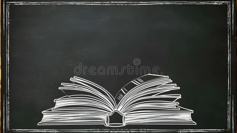 Chalk Drawing of Open Book on Blackboard,Education Learning Back To ...