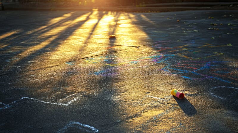 Chalk Drawing on Pavement, Late Afternoon Light. Stock Image - Image of ...