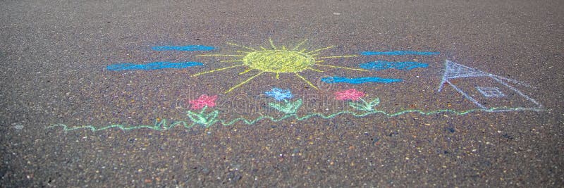 Chalk Drawing on the Pavement Stock Photo - Image of child, summer ...