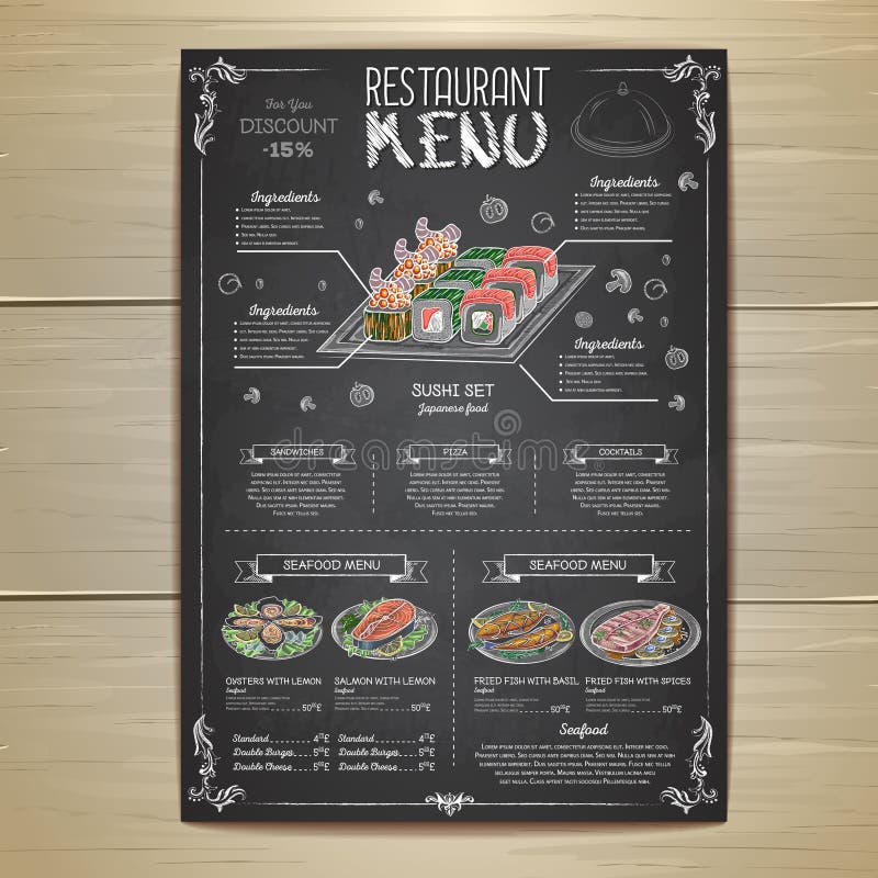 Chalk Drawing Restaurant Menu Design Stock Vector - Illustration of ...