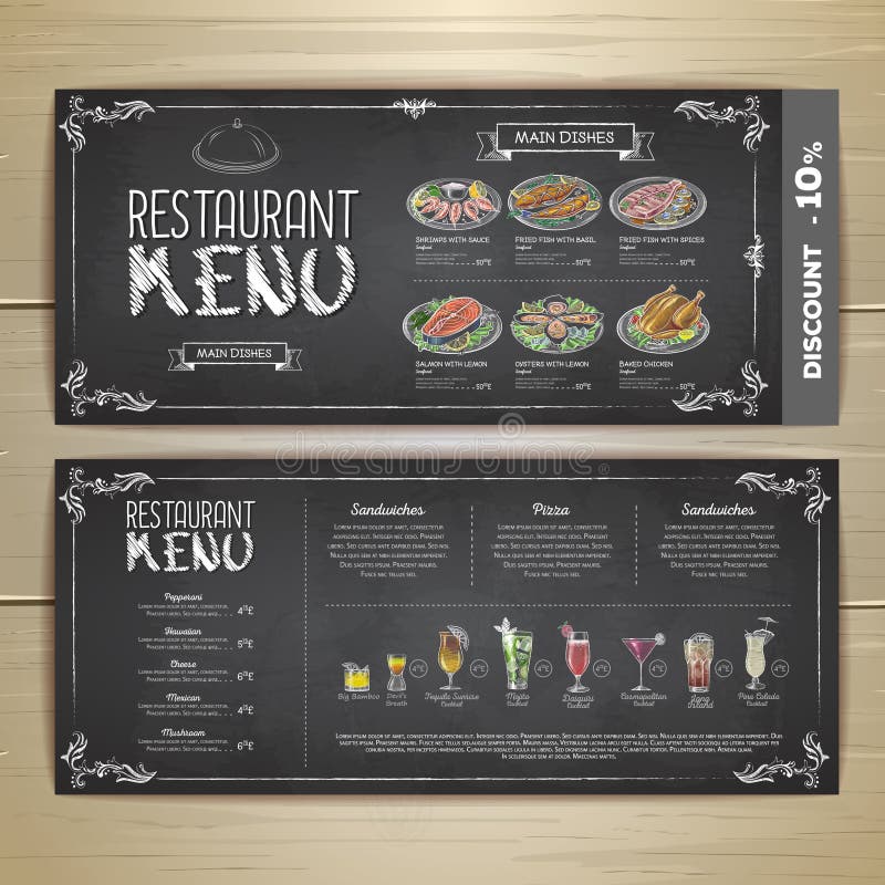 Chalk Drawing Restaurant Menu Design Stock Vector - Illustration of ...
