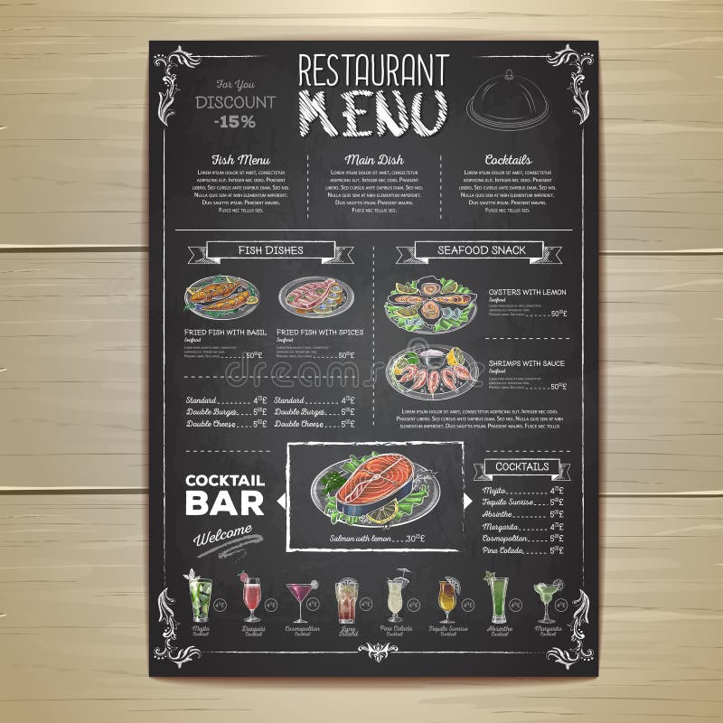 Chalk Drawing Restaurant Menu Design Stock Vector - Illustration of ...