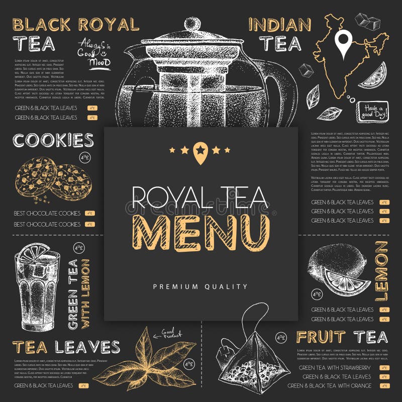 Chalk Drawing Restaurant Royal Tea Menu Design with Hand Drawing Tea ...