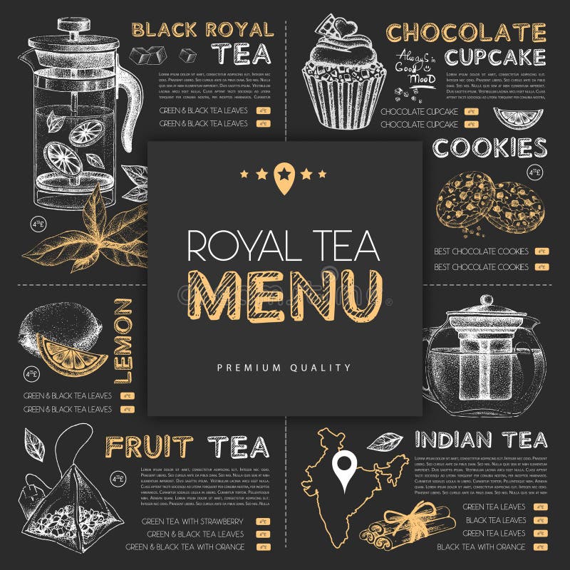 Chalk Drawing Restaurant Royal Tea Menu Design with Hand Drawing Tea ...