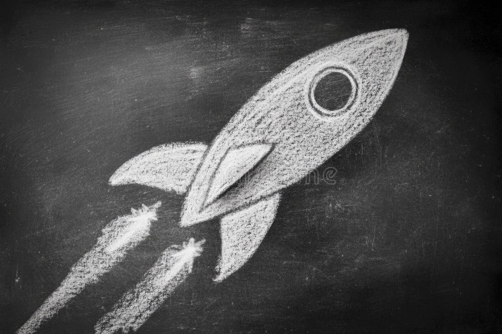 A Chalk Drawing of a Rocket Ship on a Blackboard, Great for Education ...