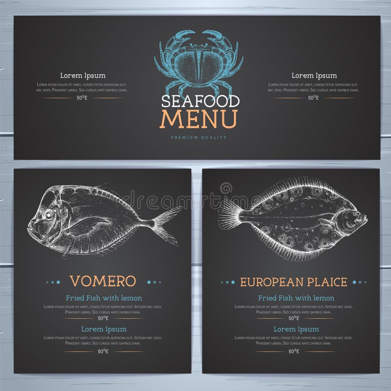 Chalk Drawing Seafood Restaurant Menu Design with Hand Drawing Fish ...