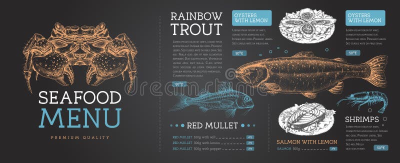 Chalk Drawing Seafood Restaurant Menu Design with Hand Drawing Fish ...