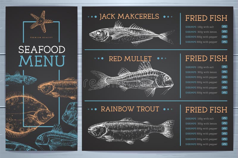Chalk Drawing Seafood Restaurant Menu Design with Hand Drawing Fish ...