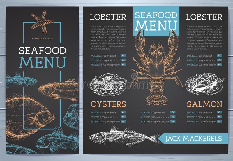 Chalk Drawing Seafood Restaurant Menu Design with Hand Drawing Fish ...