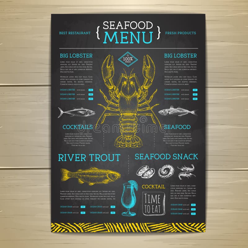 Chalk Drawing Seafood Restaurant Menu Design with Hand Drawing Fish ...